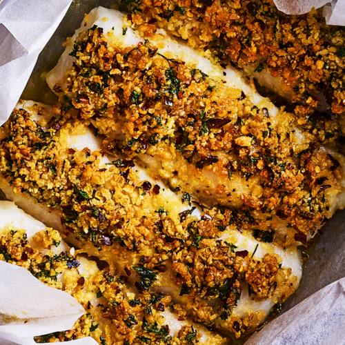 AIR-FRIED PARMESAN CHILLI CRUSTED HAKE - I&J